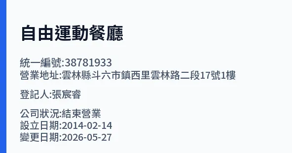 自由運動餐廳的照片-統編 38781933(雲林縣) 公司登記資料與營業項目詳細圖表