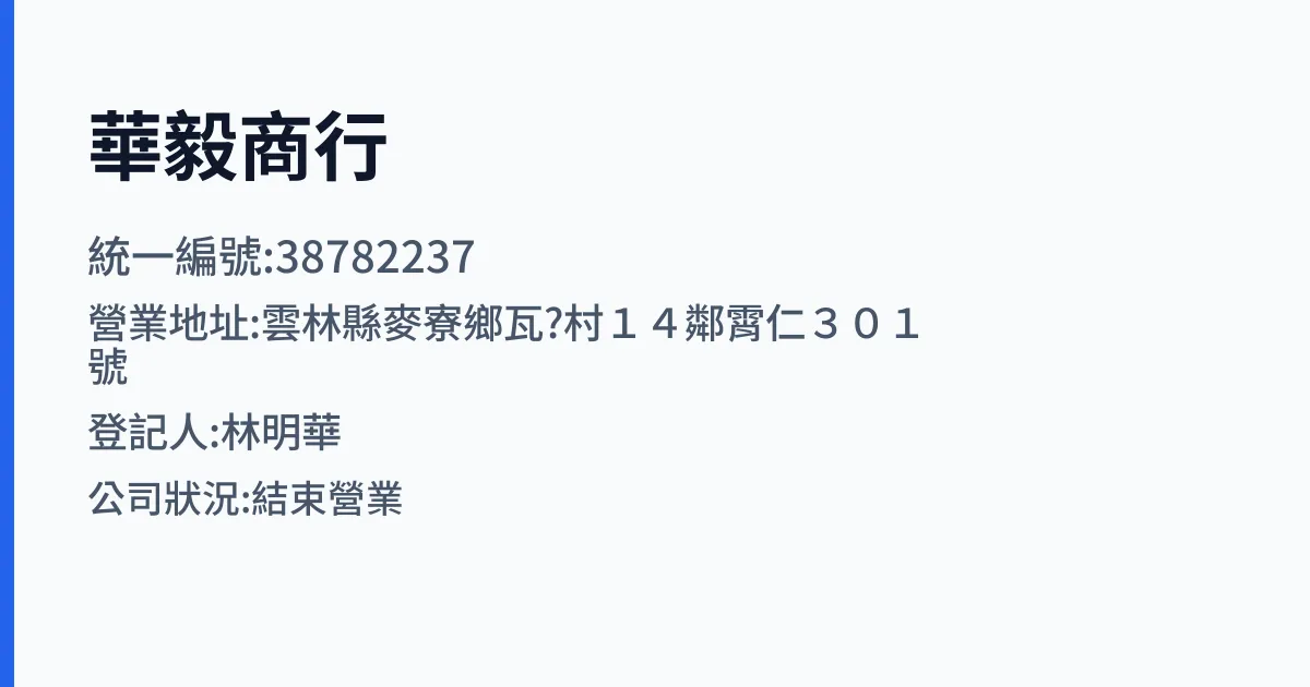 華毅商行 - 統編 38782237(雲林縣) 公司登記資料與營業項目詳細圖表