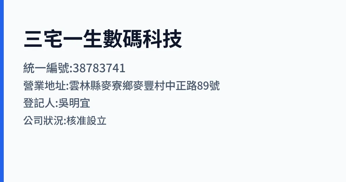 三宅一生數碼科技 - 統編 38783741(雲林縣) 公司登記資料與營業項目詳細圖表