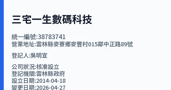 三宅一生數碼科技的照片-統編 38783741(雲林縣) 公司登記資料與營業項目詳細圖表