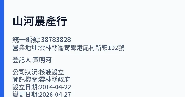 山河農產行的照片-統編 38783828(雲林縣) 公司登記資料與營業項目詳細圖表