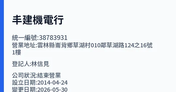 丰建機電行的照片-統編 38783931(雲林縣) 公司登記資料與營業項目詳細圖表