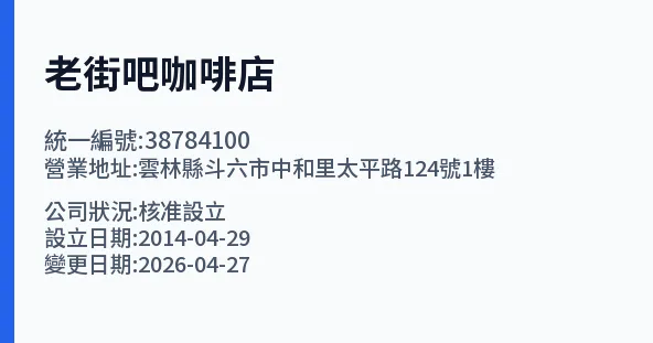 老街吧咖啡店的照片-統編 38784100(雲林縣) 公司登記資料與營業項目詳細圖表