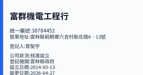 富群機電工程行的照片-統編 38784452(雲林縣) 公司登記資料與營業項目詳細圖表