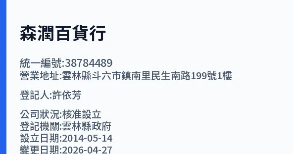 森潤百貨行的照片-統編 38784489(雲林縣) 公司登記資料與營業項目詳細圖表