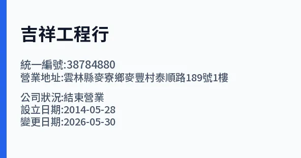 吉祥工程行的照片-統編 38784880(雲林縣) 公司登記資料與營業項目詳細圖表