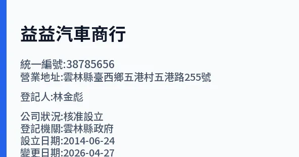 益益汽車商行的照片-統編 38785656(雲林縣) 公司登記資料與營業項目詳細圖表