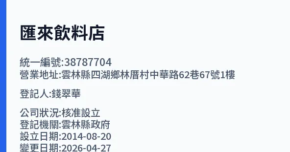 匯來飲料店的照片-統編 38787704(雲林縣) 公司登記資料與營業項目詳細圖表