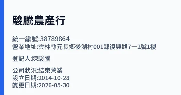 駿騰農產行的照片-統編 38789864(雲林縣) 公司登記資料與營業項目詳細圖表