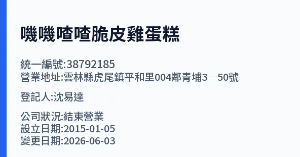 嘰嘰喳喳脆皮雞蛋糕的照片-統編 38792185(雲林縣) 公司登記資料與營業項目詳細圖表