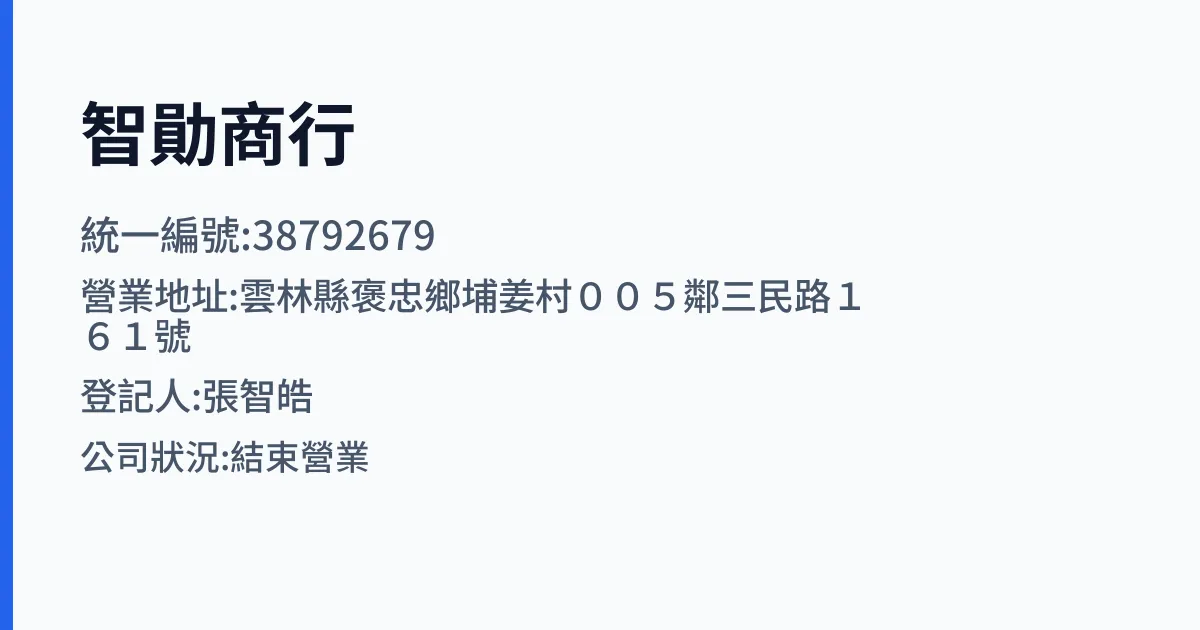 智勛商行 - 統編 38792679(雲林縣) 公司登記資料與營業項目詳細圖表