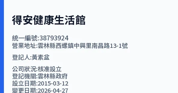 得安健康生活館的照片-統編 38793924(雲林縣) 公司登記資料與營業項目詳細圖表