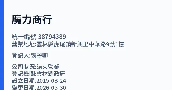 魔力商行的照片-統編 38794389(雲林縣) 公司登記資料與營業項目詳細圖表