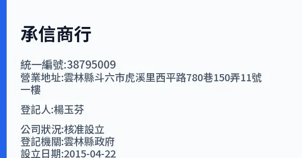 承信商行的照片-統編 38795009(雲林縣) 公司登記資料與營業項目詳細圖表