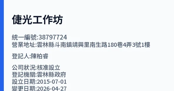 倢光工作坊的照片-統編 38797724(雲林縣) 公司登記資料與營業項目詳細圖表