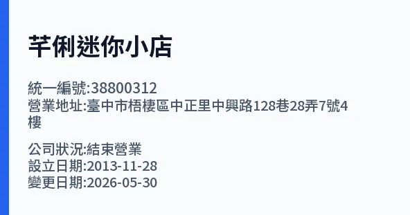 芊俐迷你小店的照片-統編 38800312(臺中市) 公司登記資料與營業項目詳細圖表