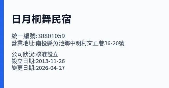 日月桐舞民宿的照片-統編 38801059(南投縣) 公司登記資料與營業項目詳細圖表