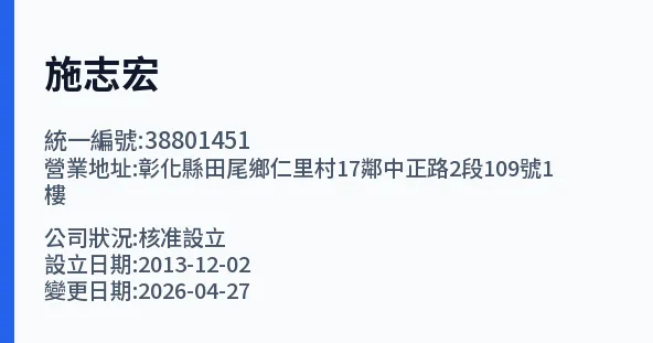 施志宏的照片-統編 38801451(彰化縣) 公司登記資料與營業項目詳細圖表