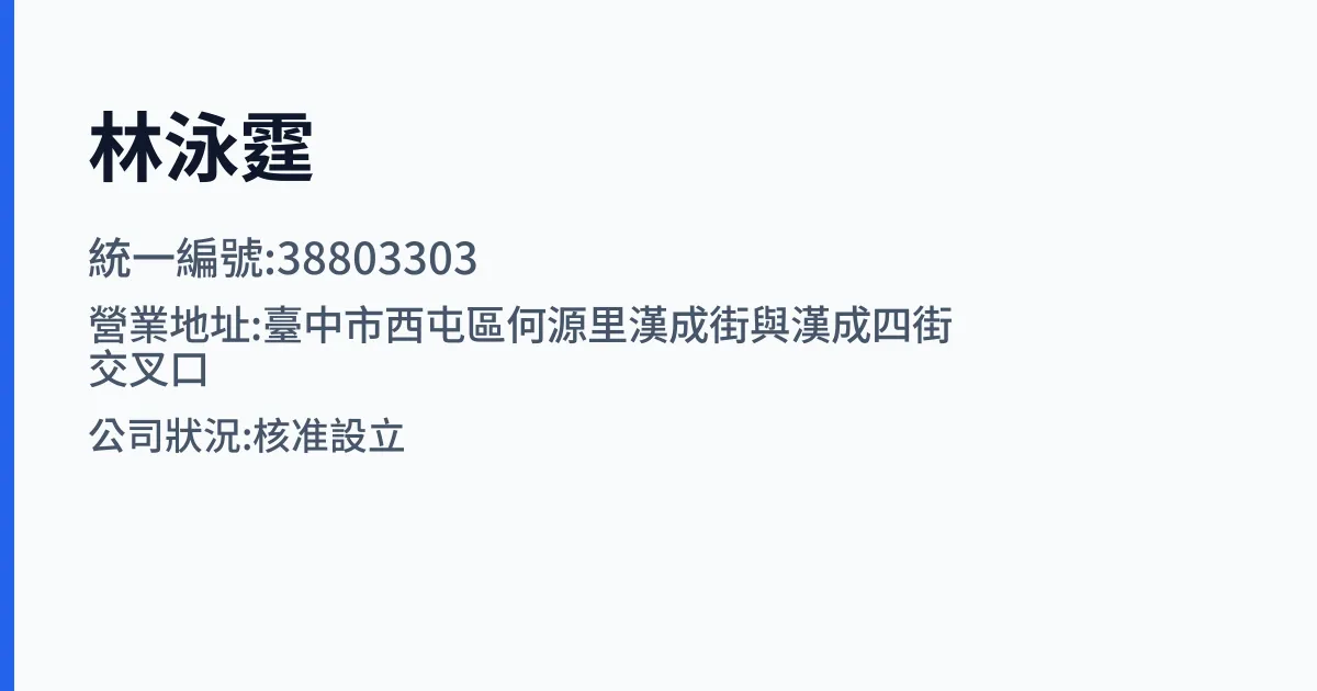 林泳霆 - 統編 38803303(臺中市) 公司登記資料與營業項目詳細圖表