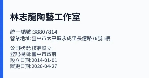 林志龍陶藝工作室的照片-統編 38807814(臺中市) 公司登記資料與營業項目詳細圖表