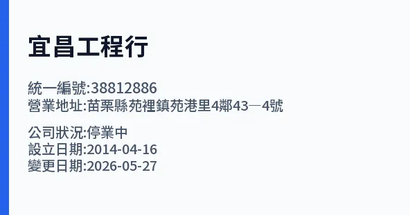 宜昌工程行的照片-統編 38812886(苗栗縣) 公司登記資料與營業項目詳細圖表