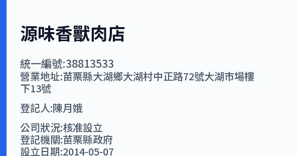 源味香獸肉店的照片-統編 38813533(苗栗縣) 公司登記資料與營業項目詳細圖表