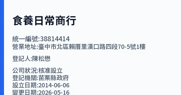 食養日常商行的照片-統編 38814414(臺中市) 公司登記資料與營業項目詳細圖表