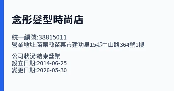 念彤髮型時尚店的照片-統編 38815011(苗栗縣) 公司登記資料與營業項目詳細圖表