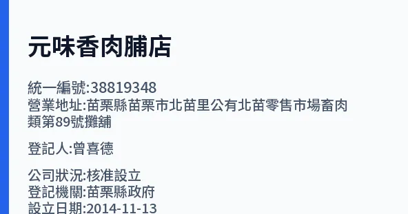 元味香肉脯店的照片-統編 38819348(苗栗縣) 公司登記資料與營業項目詳細圖表