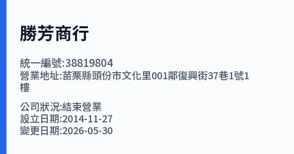勝芳商行的照片-統編 38819804(苗栗縣) 公司登記資料與營業項目詳細圖表