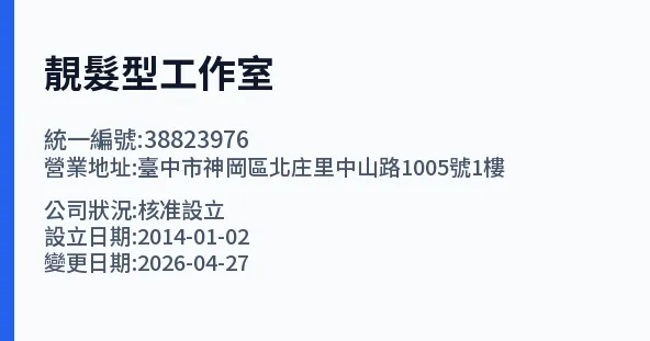 靚髮型工作室的照片-統編 38823976(臺中市) 公司登記資料與營業項目詳細圖表