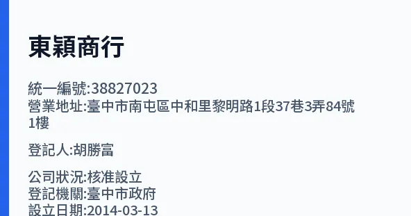 東穎商行的照片-統編 38827023(臺中市) 公司登記資料與營業項目詳細圖表