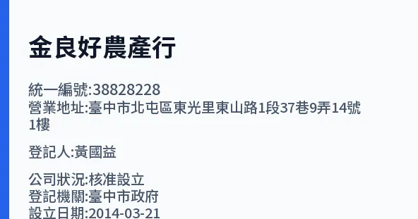 金良好農產行的照片-統編 38828228(臺中市) 公司登記資料與營業項目詳細圖表
