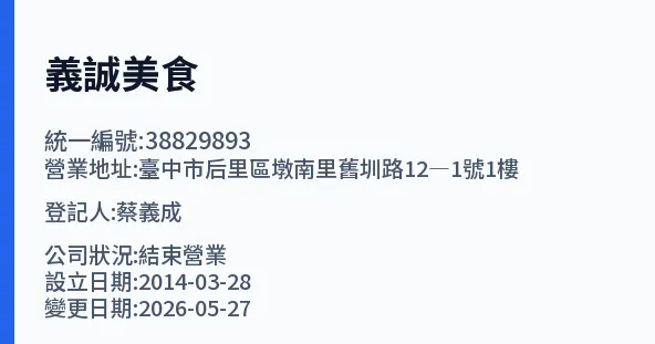義誠美食的照片-統編 38829893(臺中市) 公司登記資料與營業項目詳細圖表