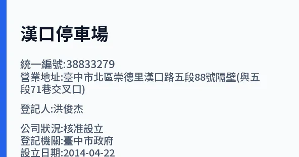 漢口停車場的照片-統編 38833279(臺中市) 公司登記資料與營業項目詳細圖表
