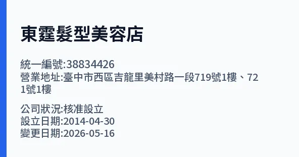 東霆髮型美容店的照片-統編 38834426(臺中市) 公司登記資料與營業項目詳細圖表
