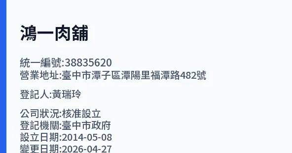 鴻一肉舖的照片-統編 38835620(臺中市) 公司登記資料與營業項目詳細圖表