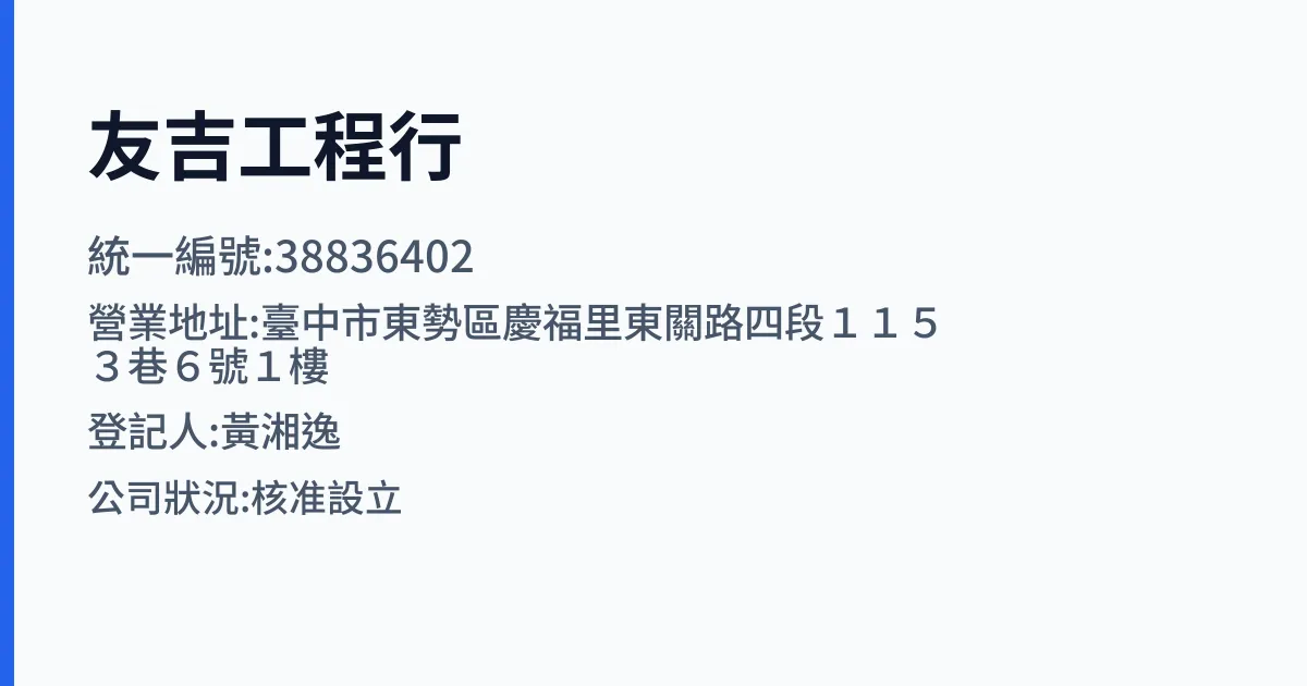 友吉工程行 - 統編 38836402(臺中市) 公司登記資料與營業項目詳細圖表