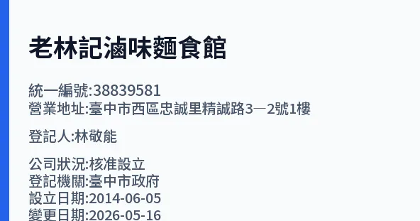 老林記滷味麵食館的照片-統編 38839581(臺中市) 公司登記資料與營業項目詳細圖表