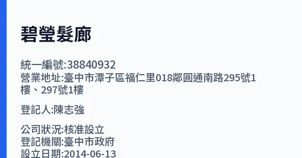 碧瑩髮廊的照片-統編 38840932(臺中市) 公司登記資料與營業項目詳細圖表