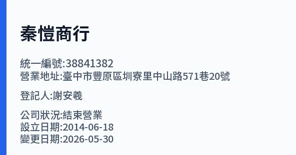 秦愷商行的照片-統編 38841382(臺中市) 公司登記資料與營業項目詳細圖表