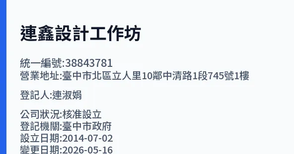 連鑫設計工作坊的照片-統編 38843781(臺中市) 公司登記資料與營業項目詳細圖表