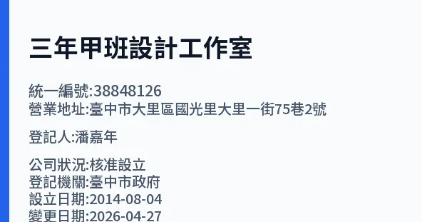 三年甲班設計工作室的照片-統編 38848126(臺中市) 公司登記資料與營業項目詳細圖表