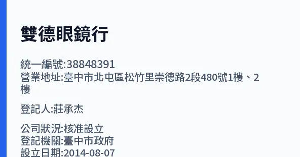 雙德眼鏡行的照片-統編 38848391(臺中市) 公司登記資料與營業項目詳細圖表