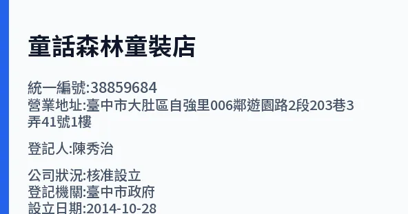童話森林童裝店的照片-統編 38859684(臺中市) 公司登記資料與營業項目詳細圖表