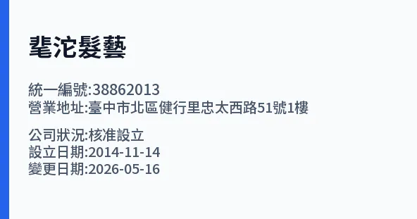 靟沱髮藝的照片-統編 38862013(臺中市) 公司登記資料與營業項目詳細圖表
