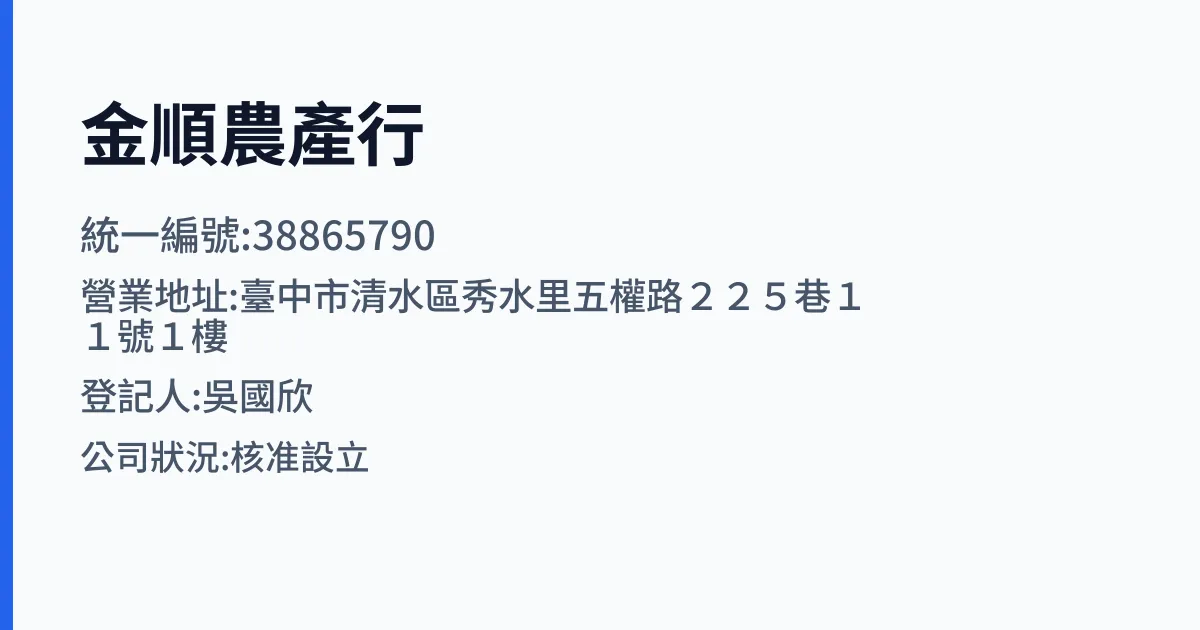 金順農產行 - 統編 38865790（臺中市） 公司登記資料與營業項目詳細圖表