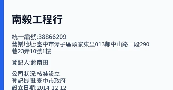 南毅工程行的照片-統編 38866209(臺中市) 公司登記資料與營業項目詳細圖表