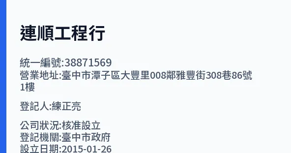 連順工程行的照片-統編 38871569(臺中市) 公司登記資料與營業項目詳細圖表
