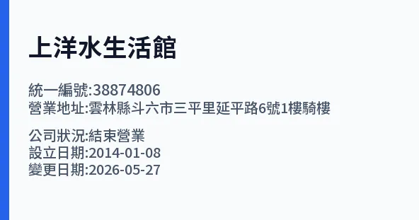上洋水生活館的照片-統編 38874806(雲林縣) 公司登記資料與營業項目詳細圖表